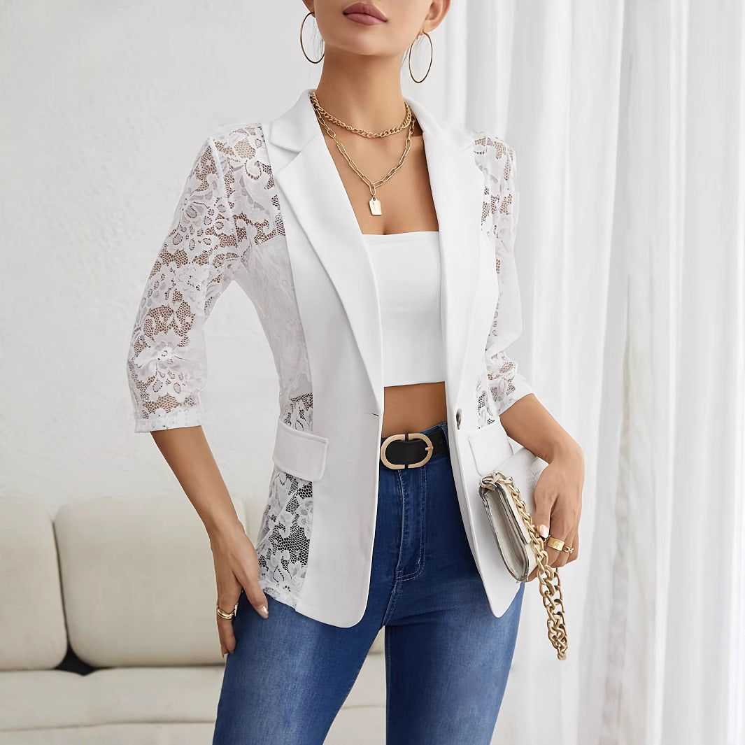 Damen Blazer mit Spitzenärmel und eleganter Passform Heidi-Mode ...