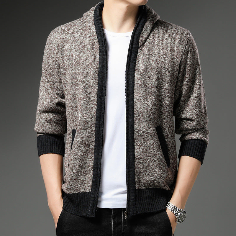 Herren Moderne Strickjacke mit Kapuze und schwarz-weißen Akzenten Heidi ...