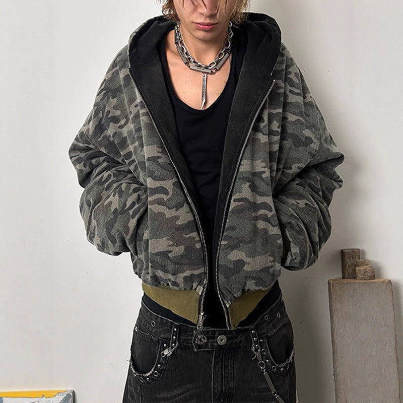 Damen Oversized Camouflage-Jacke mit Kapuze und Reißverschluss Heidi ...