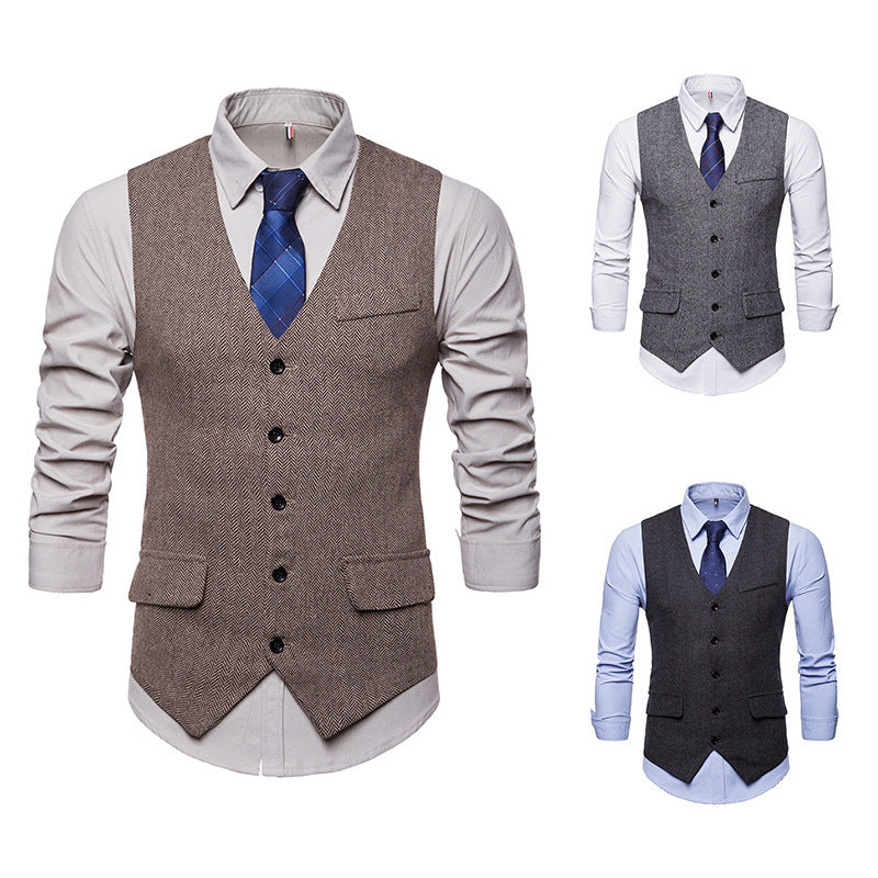 Herren elegante Weste im klassischen Herringbone-Design mit praktischen ...