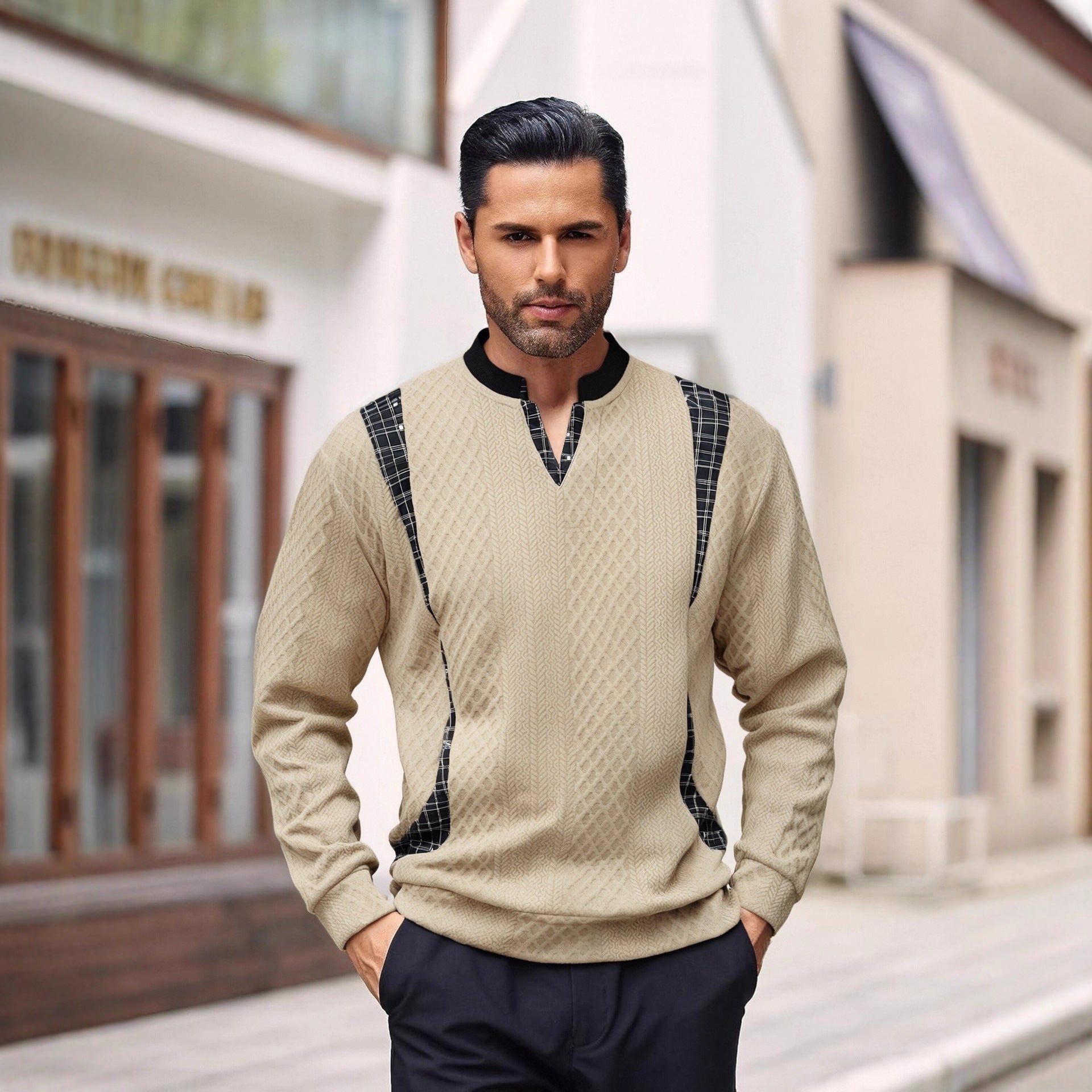 Herren Strickpullover mit modischen Karoelementen Heidi-Mode ...