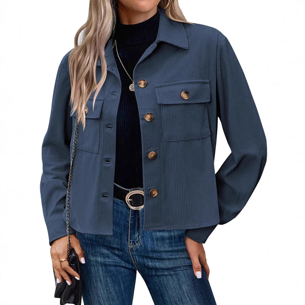 Damen Cordjacke mit zwei Brusttaschen Heidi-Mode – idealekleiden