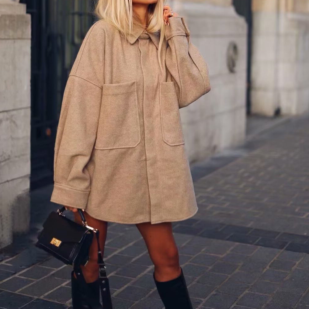 Damen Oversized Hemdjacke aus hochwertigem Wollmix mit praktischen ...