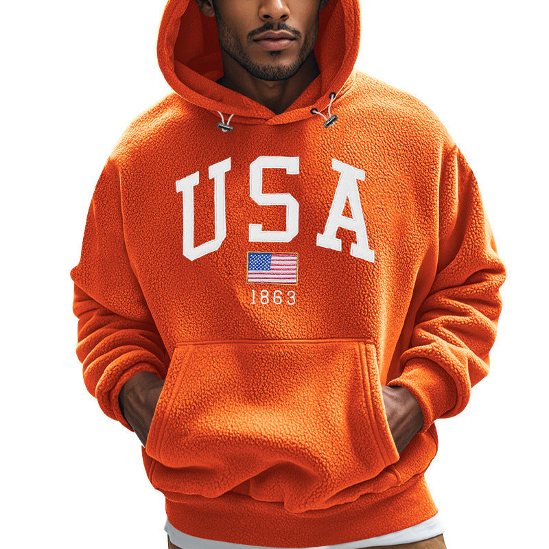 Herren Kuscheliger Fleece Hoodie mit USA-Print Heidi-Mode – idealekleiden