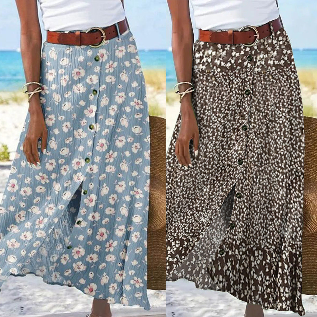 Damen Maxi-Rock mit Knopfleiste und floralem Design Heidi-Mode ...