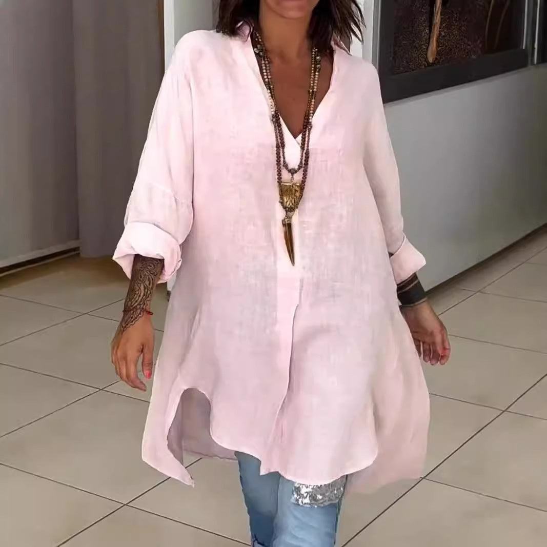 Damen Leinen Tunika mit asymmetrischem Schnitt und eleganten Details ...
